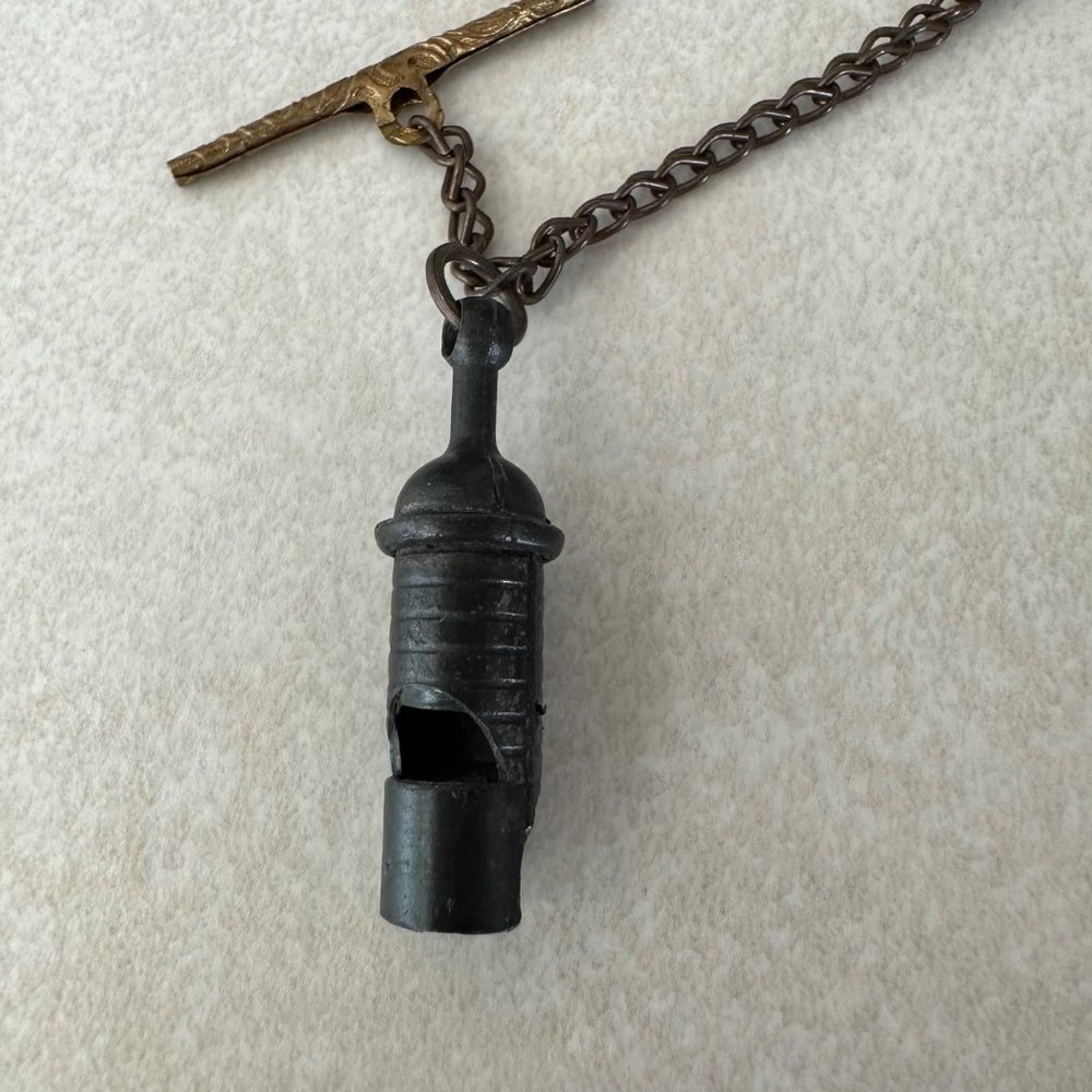 Antique Victorian Cast Iron Round Whistle On Pinchbec… - Gem